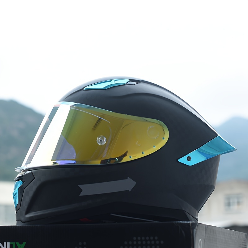 Motorcycle Helmet 12k Carbon Fiber Aurora Golden Lens Blue Tail Wing ...