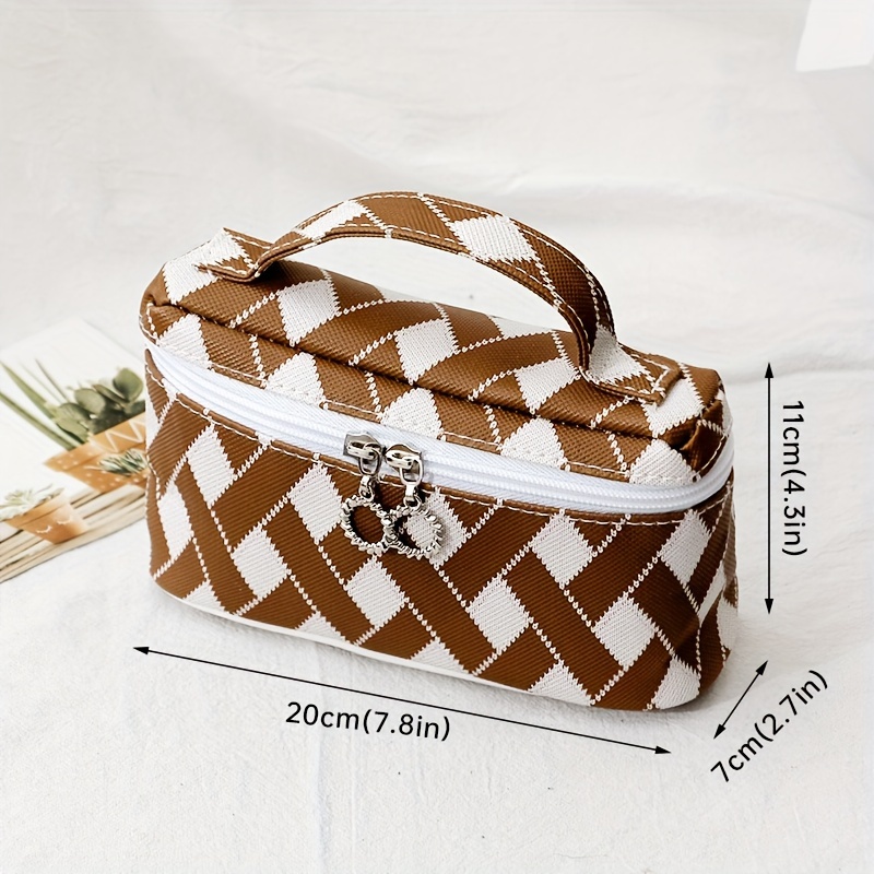 Fashion Lattice Pattern Zipper Makeup Bag Portable Niche - Temu Canada