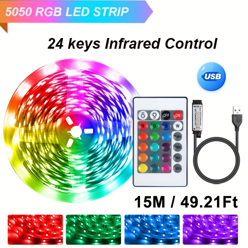 Dc5v Usb Led Strip Lights 3535 Rgb Infrared Control 24keys - Temu ...
