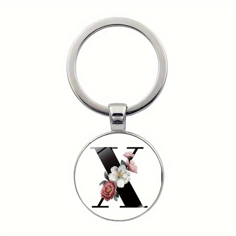 26 English Letters Floral Print Pendant Keychain Round - Temu United ...
