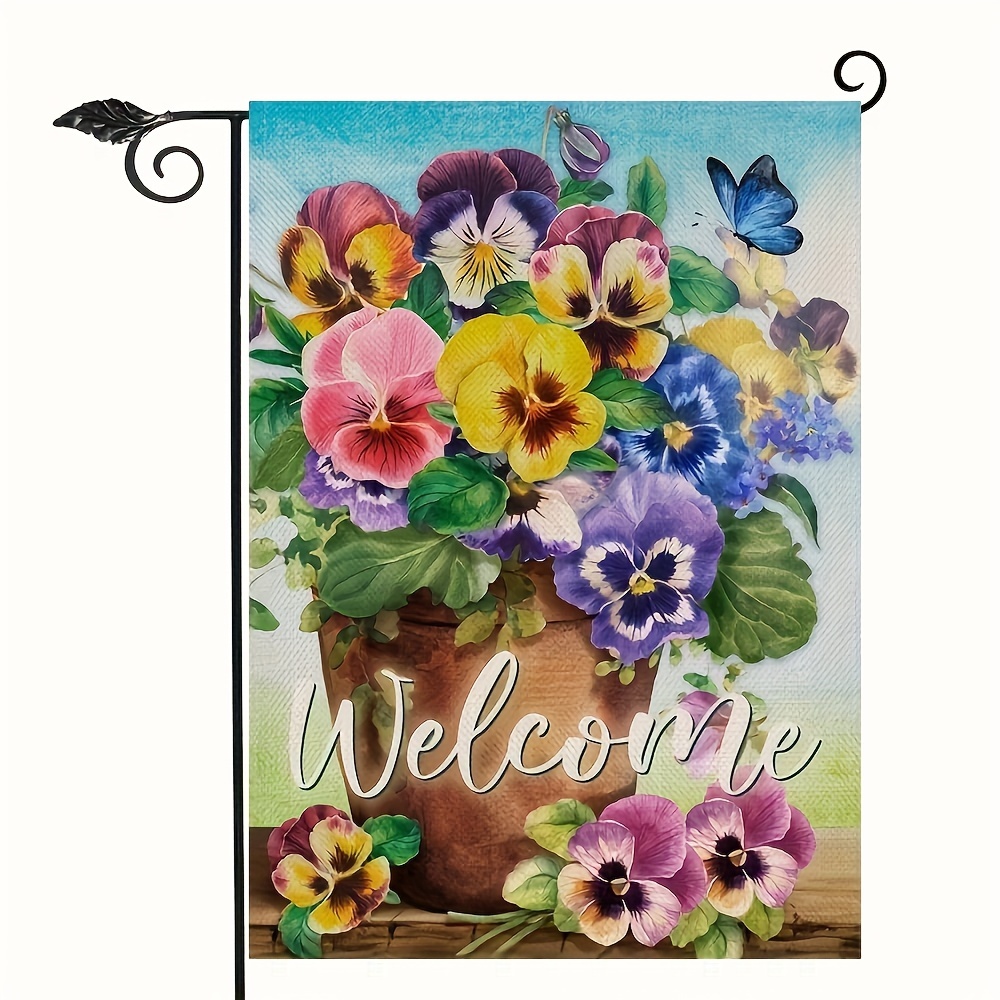 Welcome Spring Pansy Floral Garden Flag Double Sided Flower - Temu ...