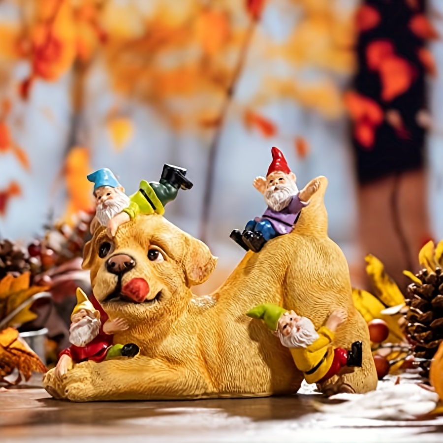Dog And Dwarf Outdoor Sculpture And Statue Resin Garden Art - Temu ...