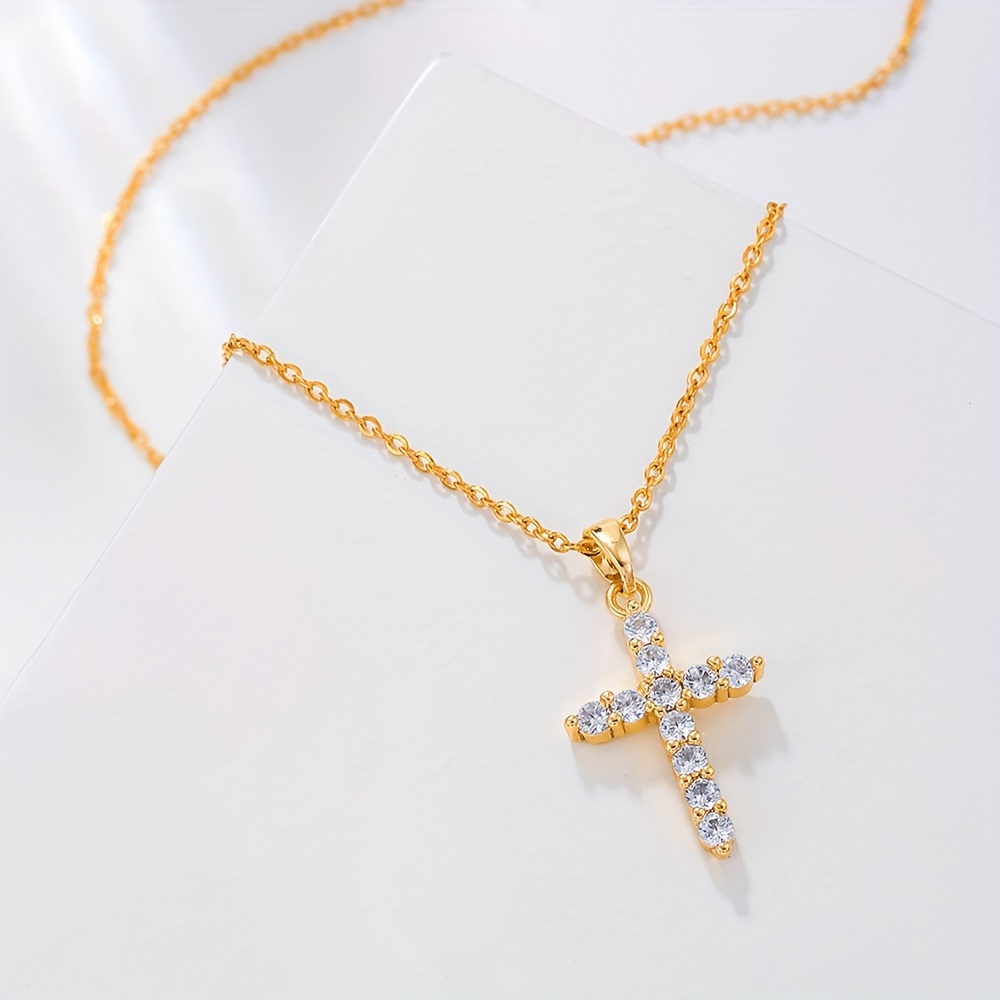 Cross Pendant Necklace Inlaid With Sparkling Zircon Clavicle Chain ...