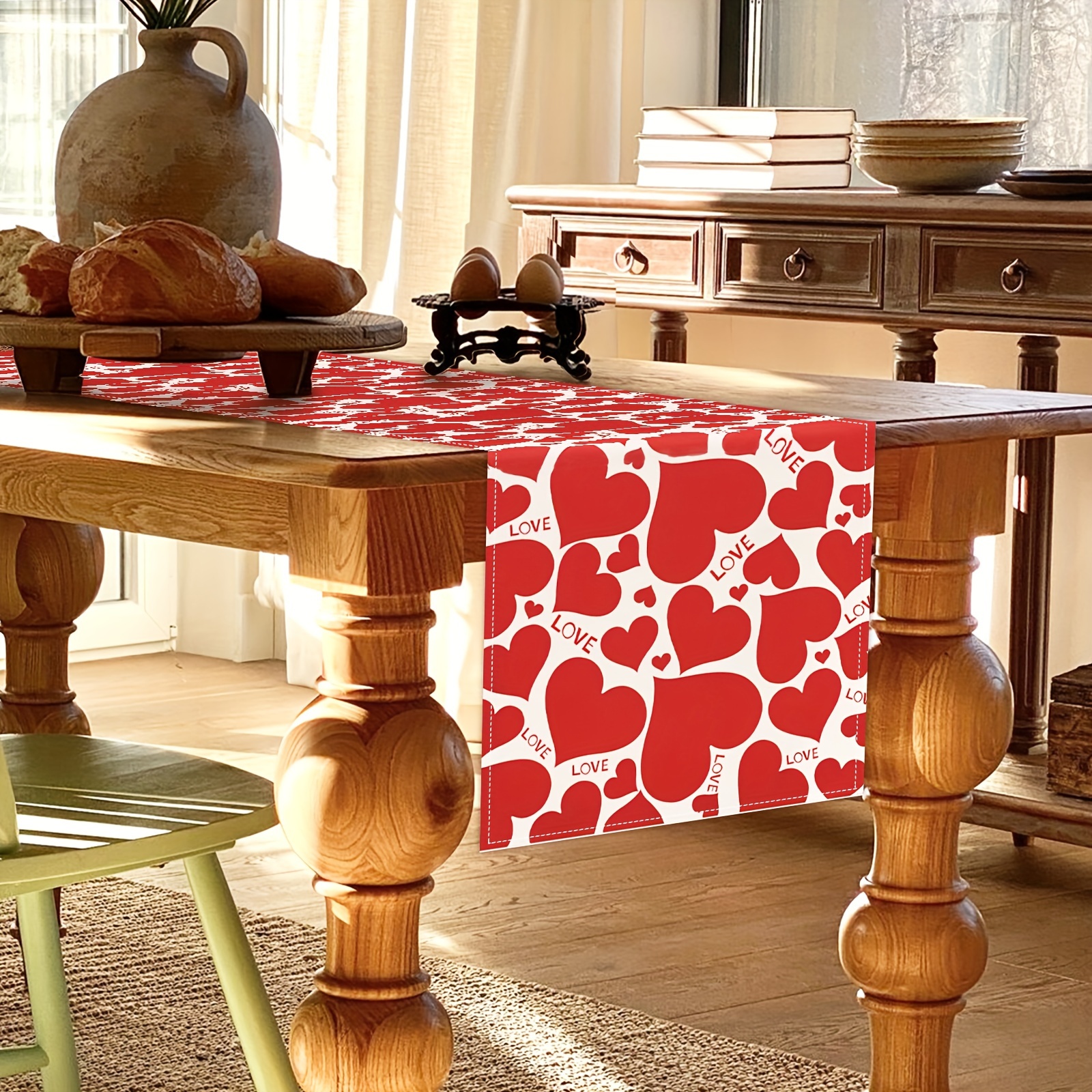 Table Runner Happy Valentines Table Runner Red Love Heart - Temu United ...