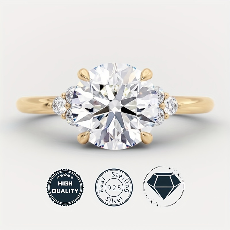 Round Cut Moissanite Decor 925 Sterling Silver 4 prong Ring - Temu ...