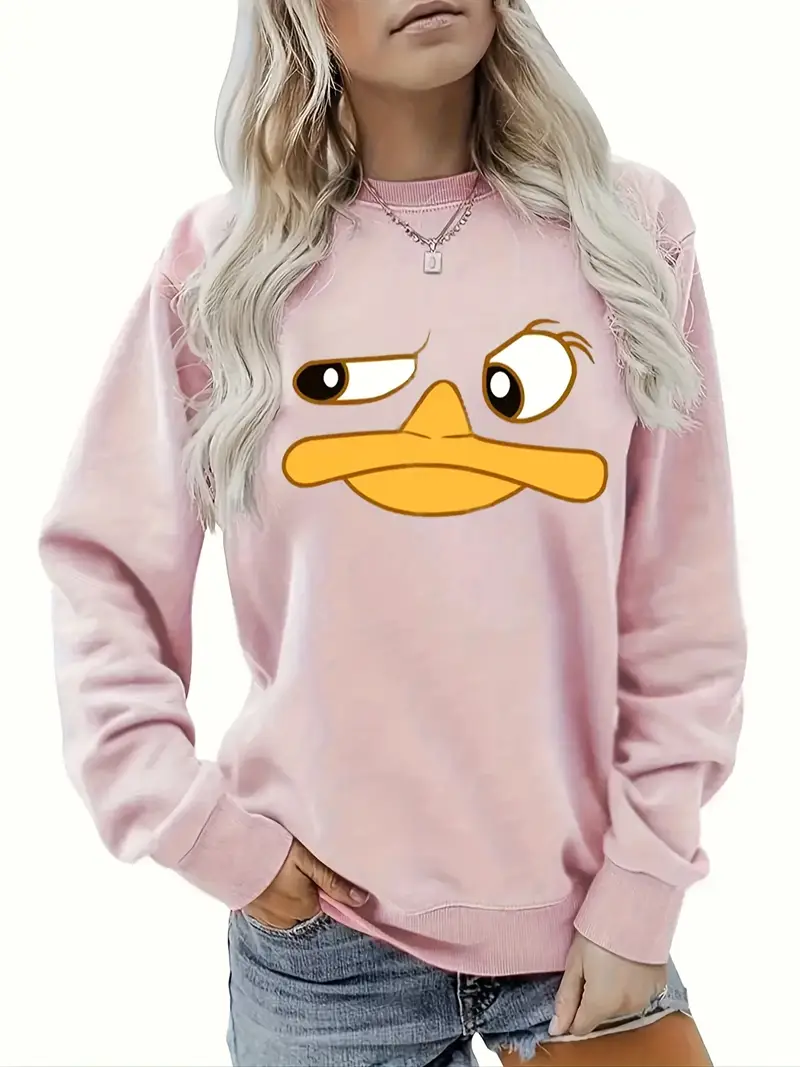 Plus Size Cartoon Print Sweatshirt Casual Long Sleeve Crew Temu South