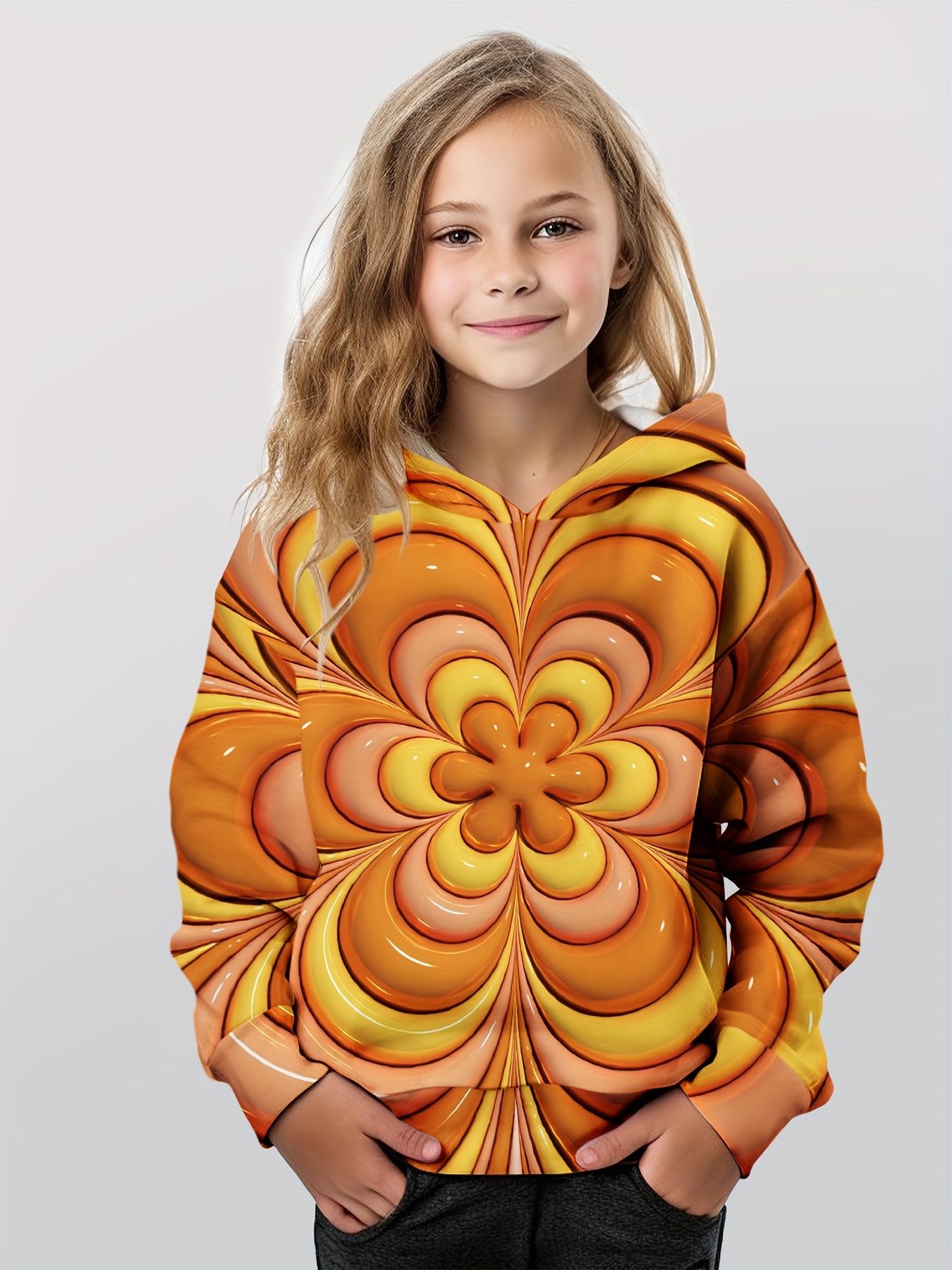 3d Flower Print Hoodies Girls Comfy Hooded Pullover Spring - Temu ...