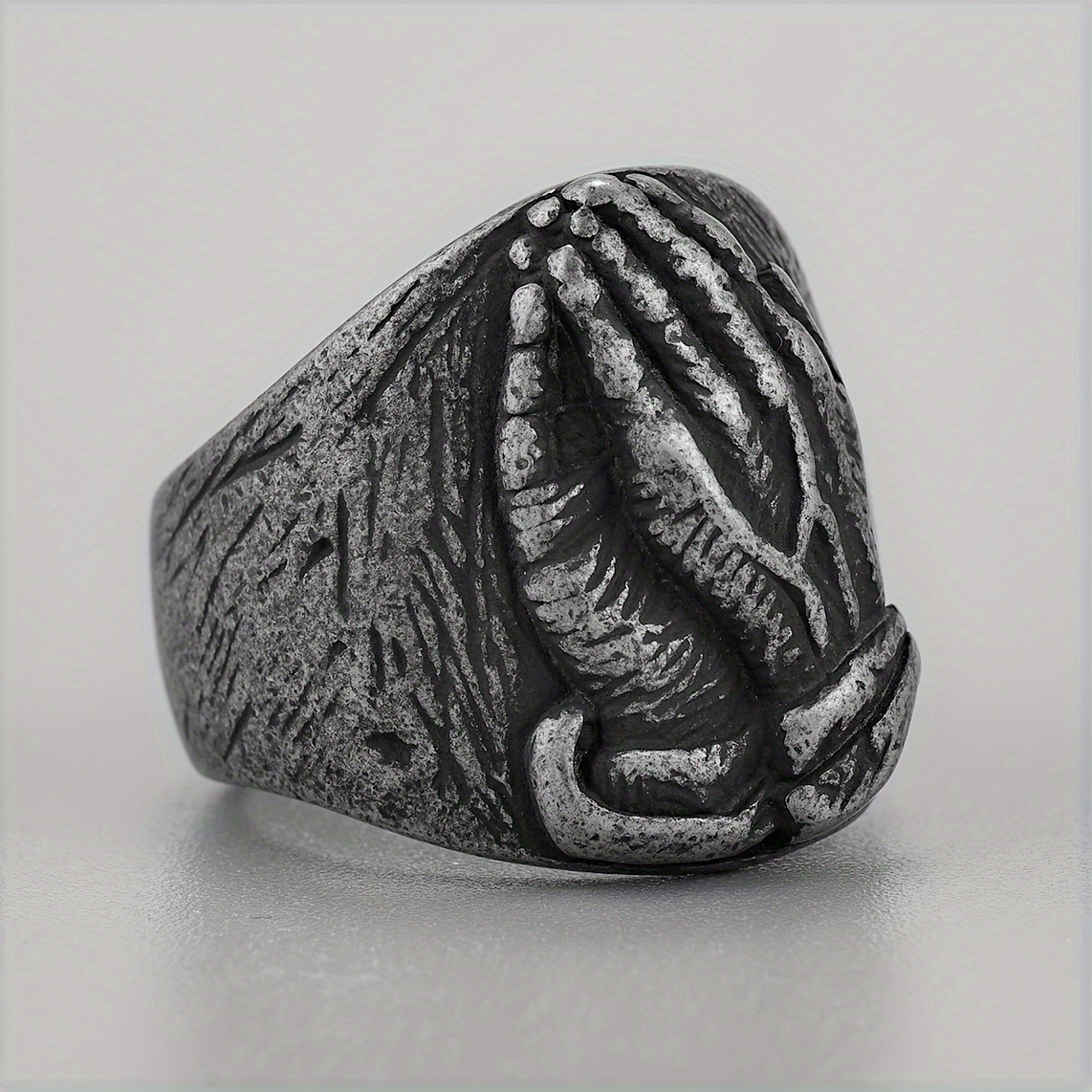 Retro Men's Silvery Ring Praying Hands Pattern Ring - Temu United Kingdom