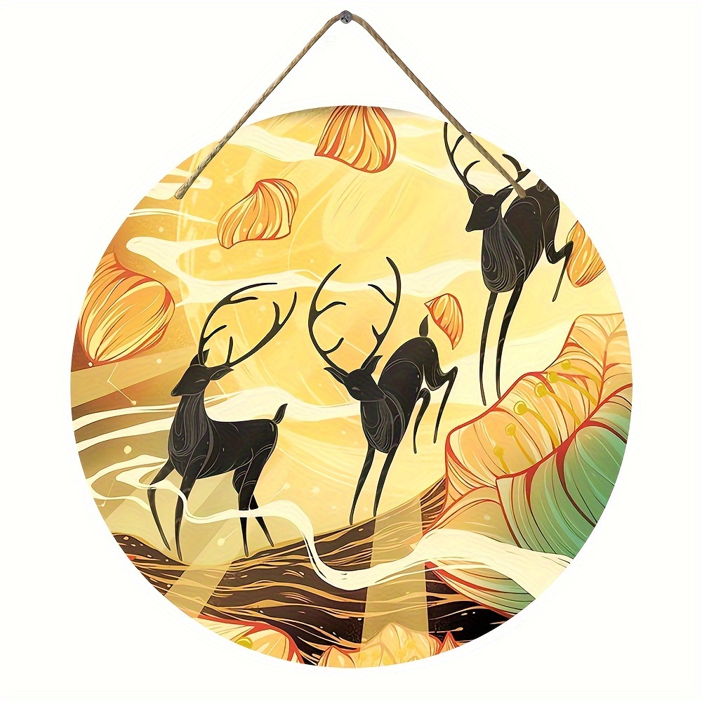 Deer Classic Wall Decor Round Plaque Decor Hanging Wooden - Temu Canada