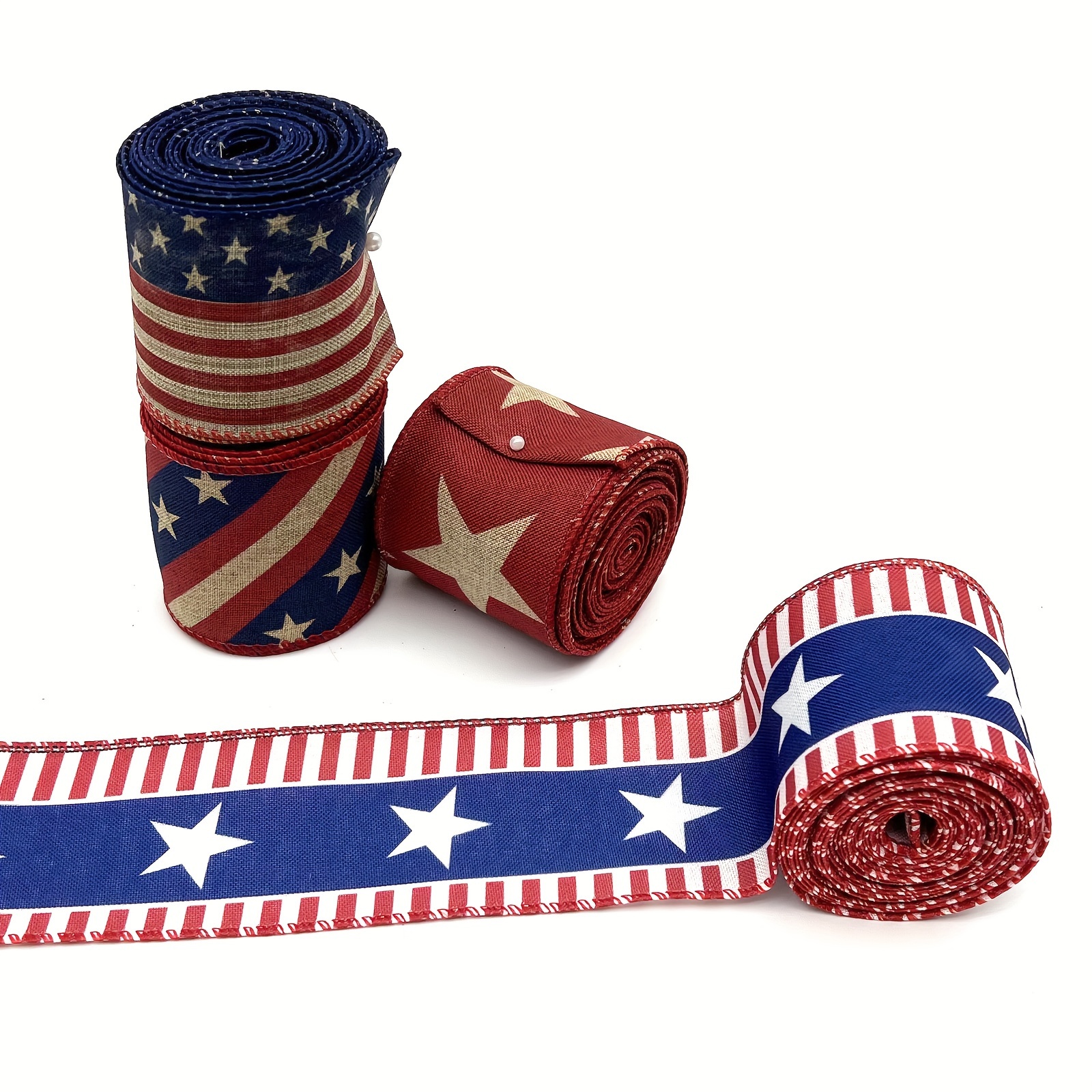 5 Yards Patriotic Wired Ribbon Rolls Independence Day Wired - Temu