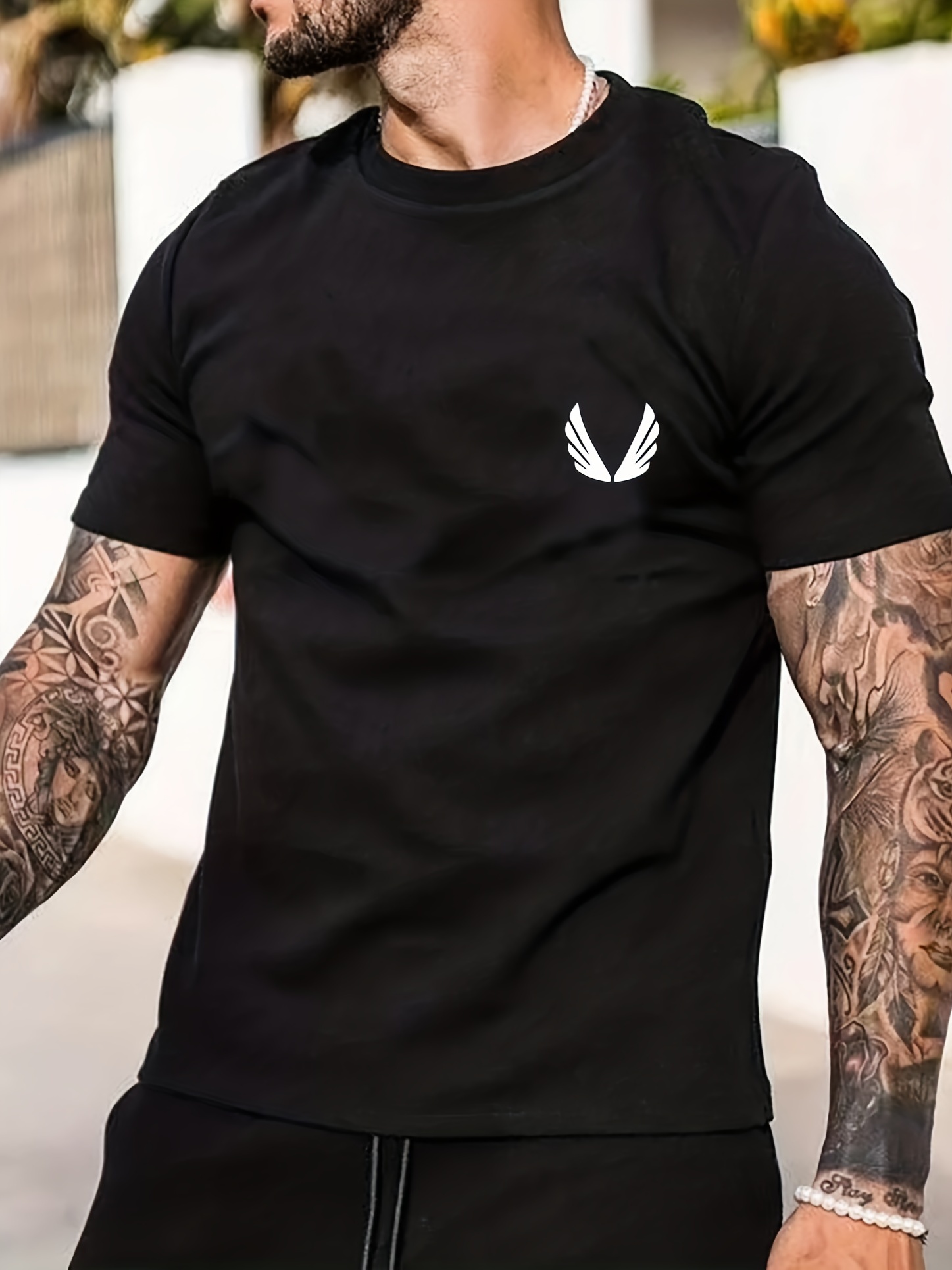 Wings Pattern Casual Slightly Stretch Crew Neck Graphic Tee - Temu ...