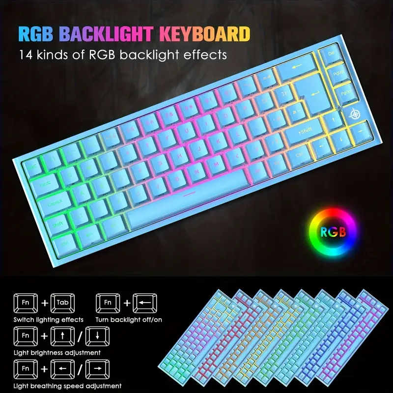 기계식 게이밍 키보드 Rgb 크로마 백라이트 초소형 미니 기계식 키보드 빨간색 스위치 68키 풀 키 안티 고 Temu