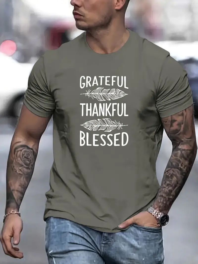 Grateful Thankful Blessed Print T Shirt Tees Men Casual Temu Canada