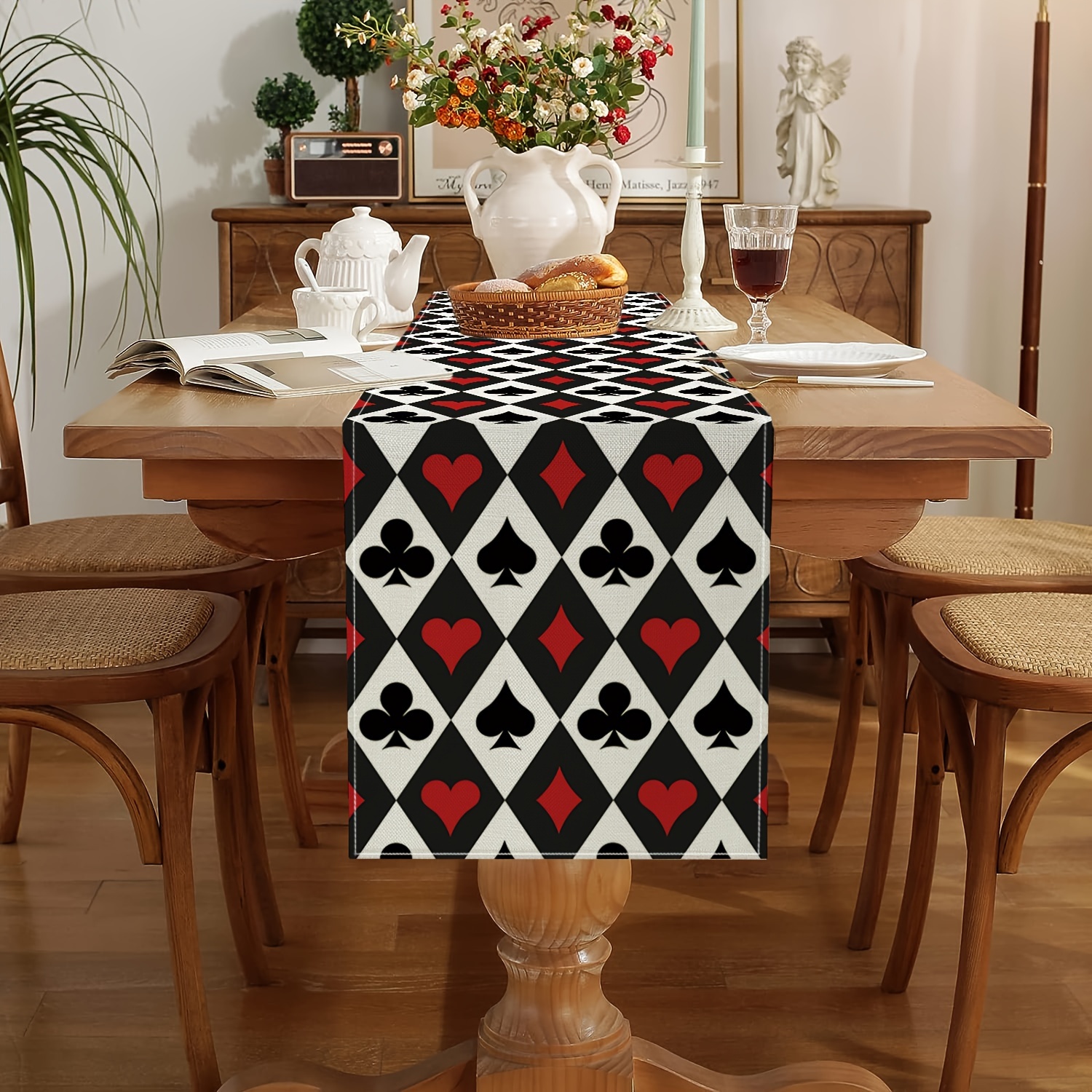 Poker Night Print Table Runner Red Black White Las Vegas - Temu Australia