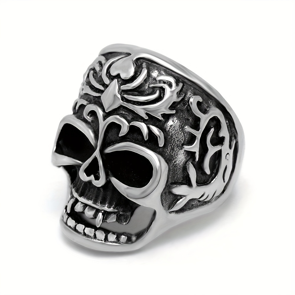 Halloween Stainless Steel Skull Decor Ring Retro Punk - Temu United Kingdom