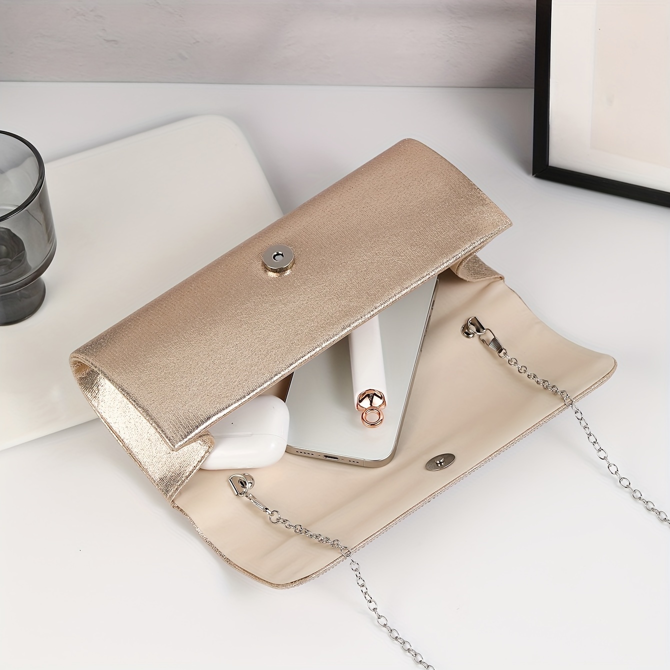 Golden Mini Clutch Evening Chain Bag Classic Elegant Flap - Temu Canada