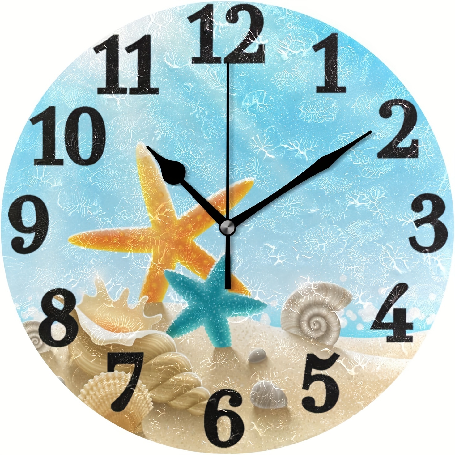 1pc wooden round wall clock beach sand art decor non ticking clock for ...