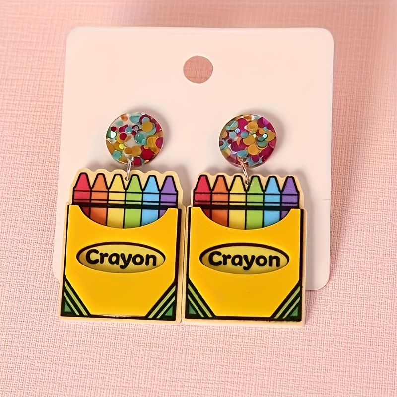 Colorful Crayon Design Dangle Earrings Elegant Cute Style Adorable ...