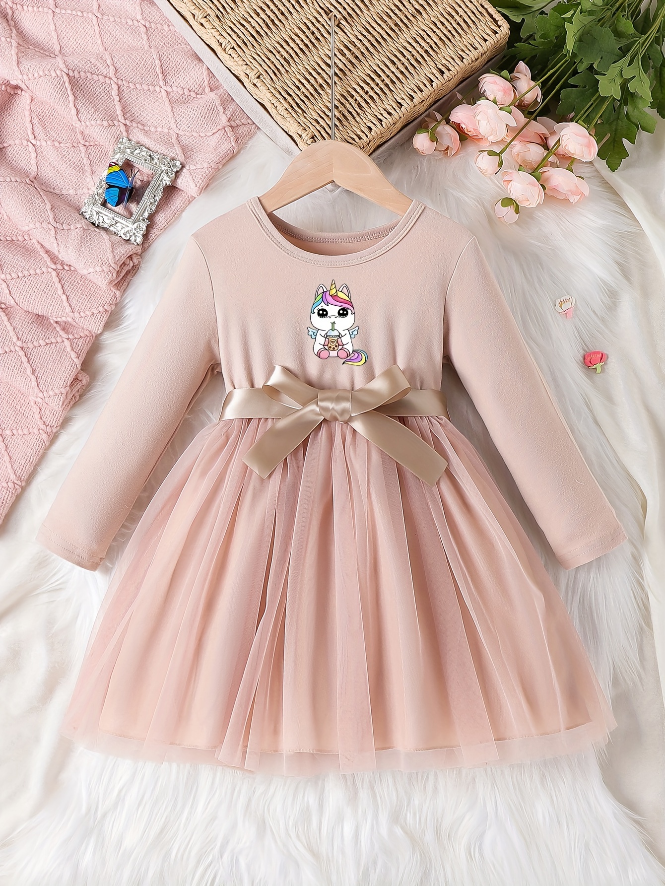 Girls (1 13y) Unicorn Boba Tea Print Bowknot Belt Long - Temu Portugal