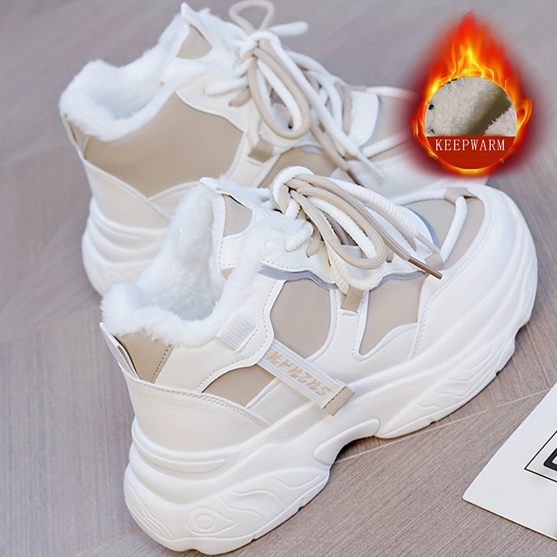 Fashion Chunky Sneakers Women s Lace Fleece Lining Thermal - Temu Canada