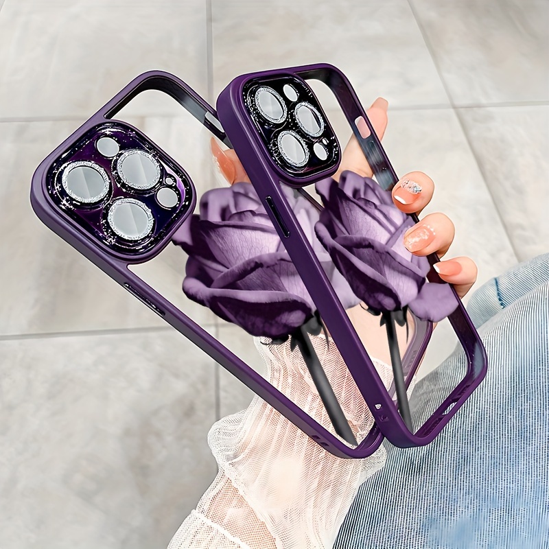 Premium Flash Rhinestone Lens Film Purple Rose Premium Touch Phone Case ...