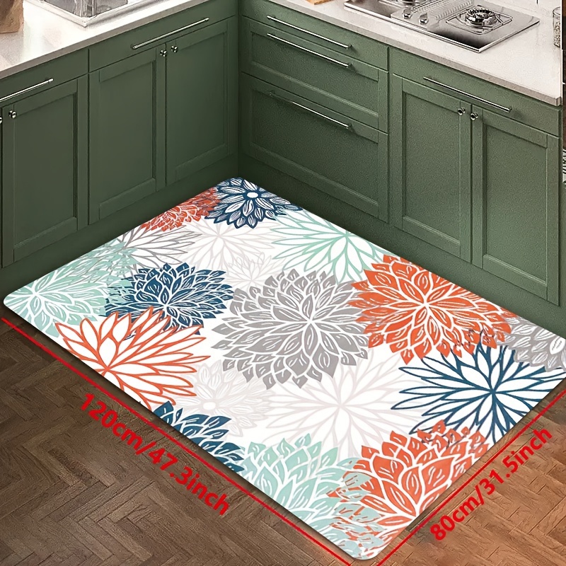 Abstract Flowers Motif Kitchen Mat Multicolored Pattern Rug - Temu Portugal