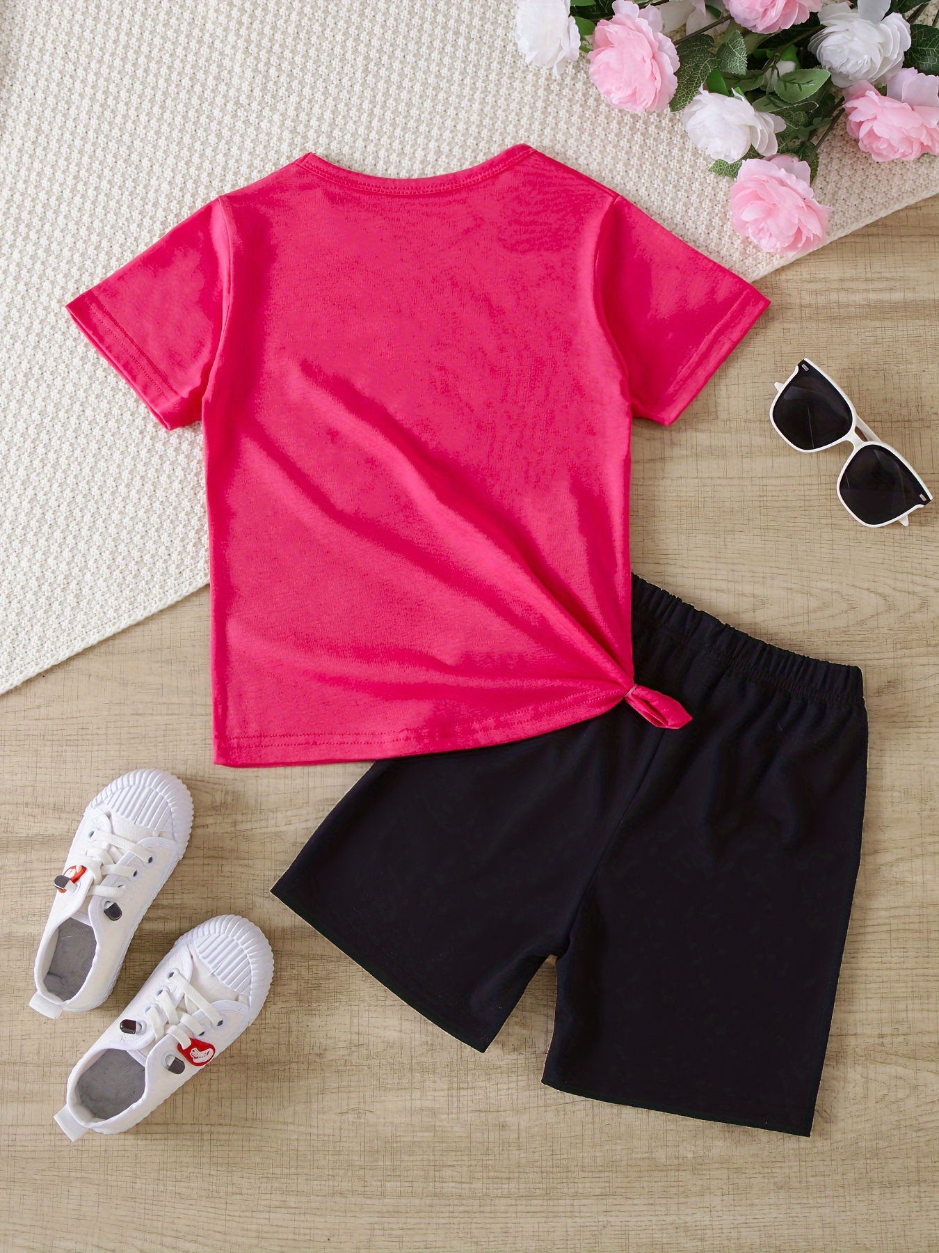 Mask Print Short Sleeve T Shirt Shorts Set Girls Summer Temu United