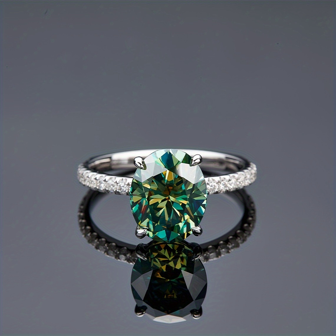 Oval Cut Synthetic Moissanite Green Ring Elegant Green Ring - Temu ...