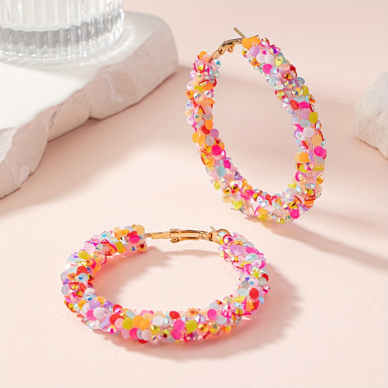 Colorful Imitation Crystal Hoop Earrings Resin Inlaid Iron - Temu ...