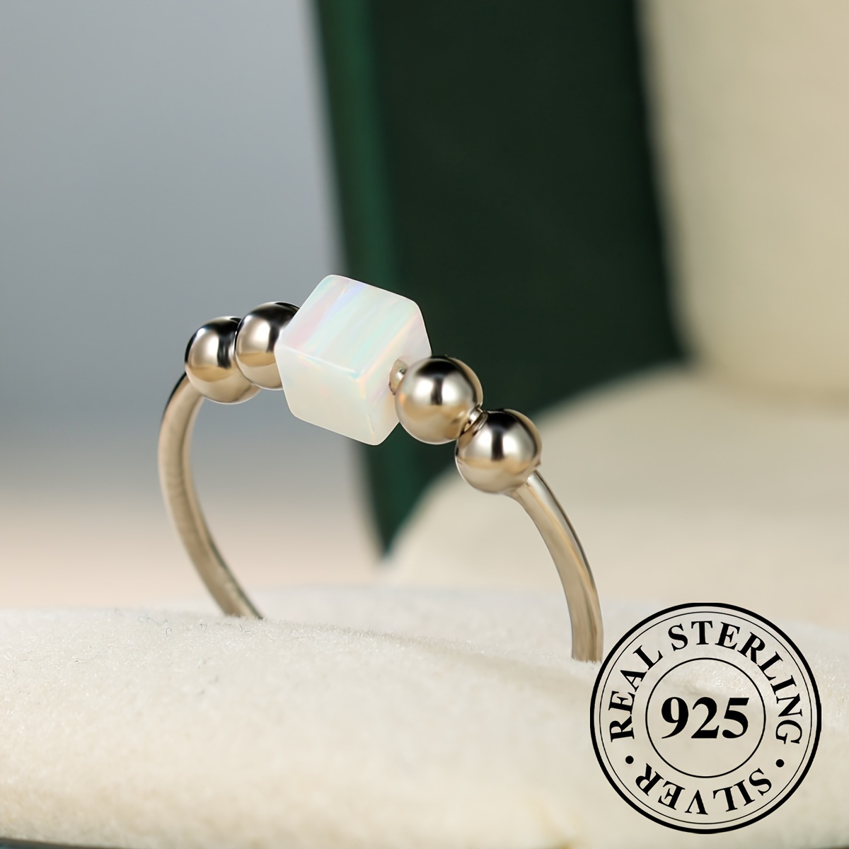 925 Sterling Silver Ring Made Spinning Beads Cubic Opal - Temu United Kingdom