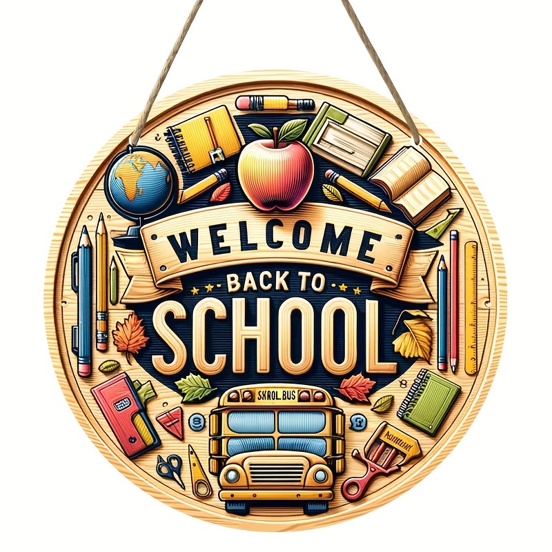 Welcome Back School Classic Round Wooden Plaque Wreath Sign - Temu ...