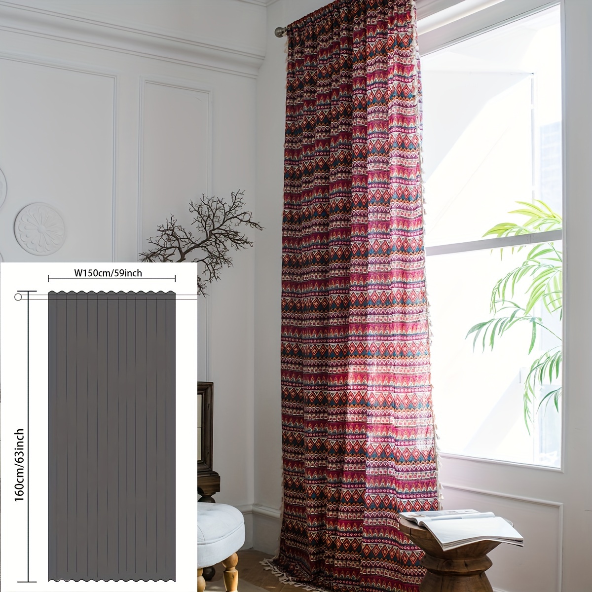 1panel Red Triangle Curtain Red Boho Small Window Kitchen - Temu Australia