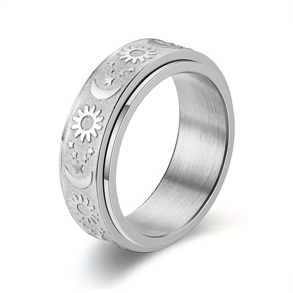 Star Moon Sun Titanium Steel Ring, Rotatable Bohemian Style Ring - Temu ...