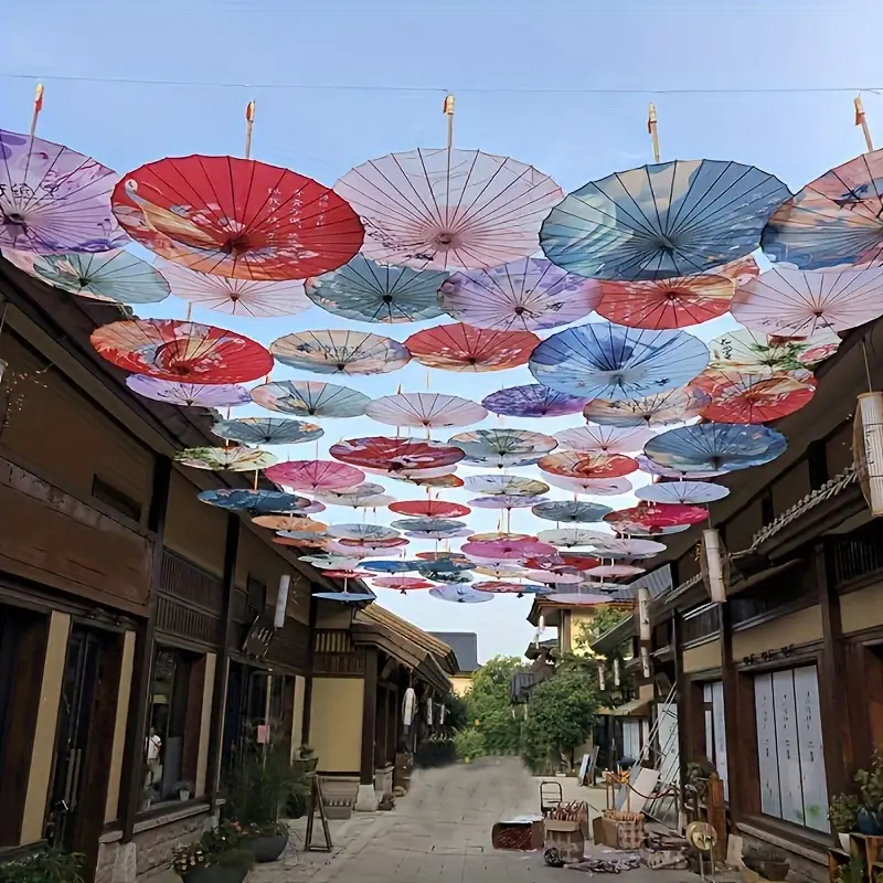 一把古代油纸经典防雨伞,丝绸伞布,花纹油纸和竹绘纸伞,适用于角色扮演,中国风舞蹈表演 Temu