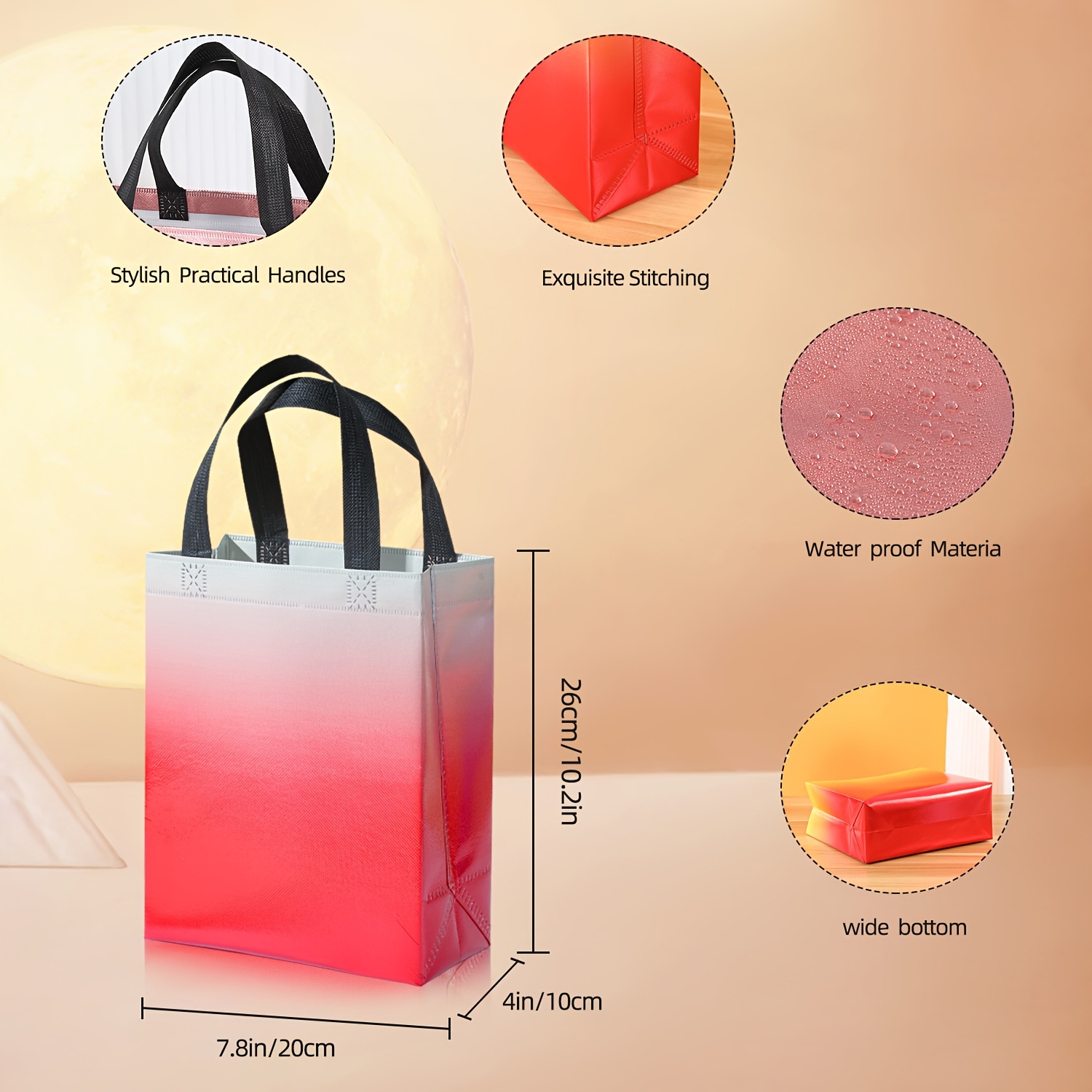 Gradient Red Glossy Reusable Grocery Shopping Bag Non woven - Temu Portugal