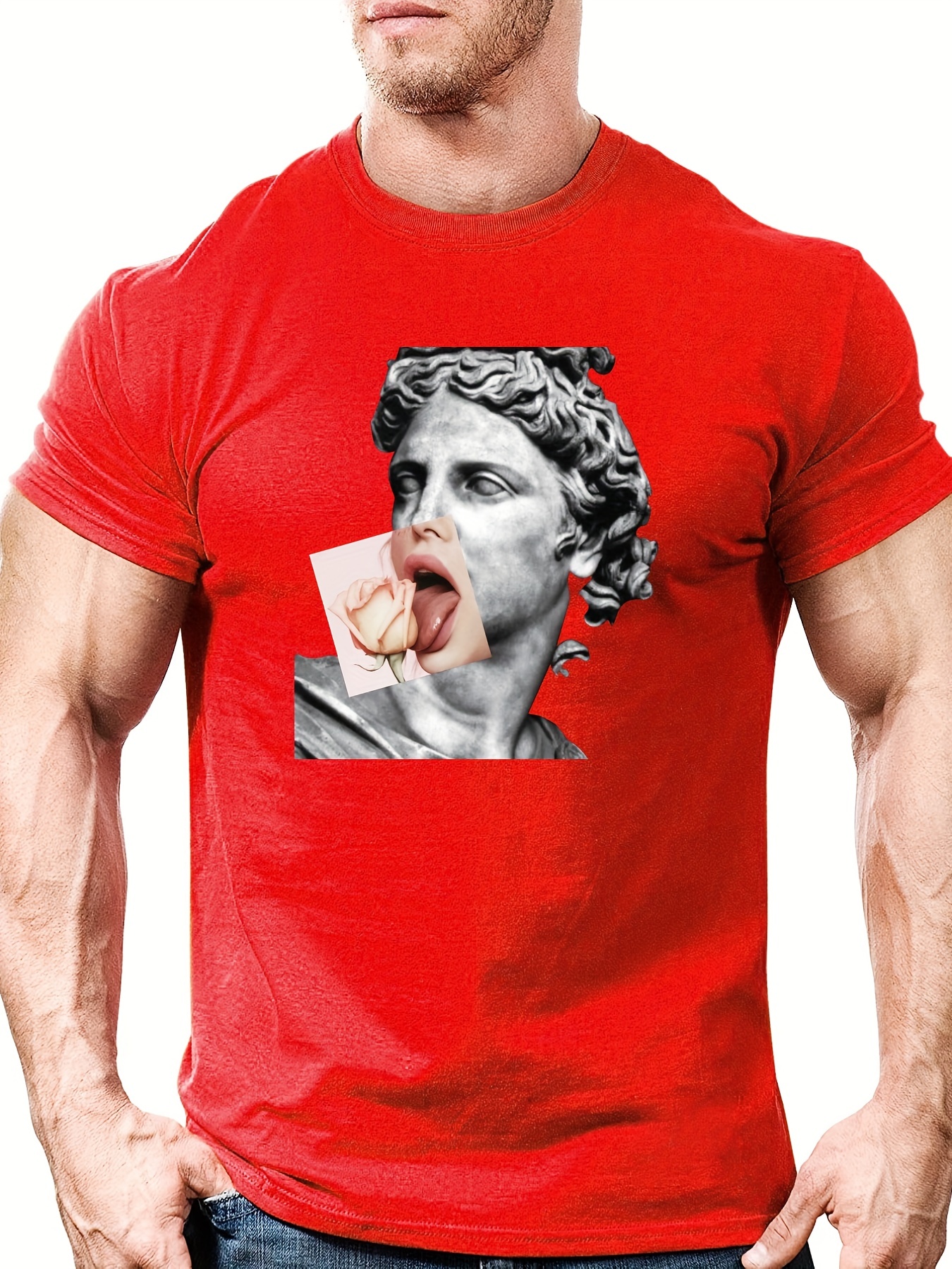 Funny Sculpture Print Men's T shirt Crew Neck Short Sleeve - Temu Canada