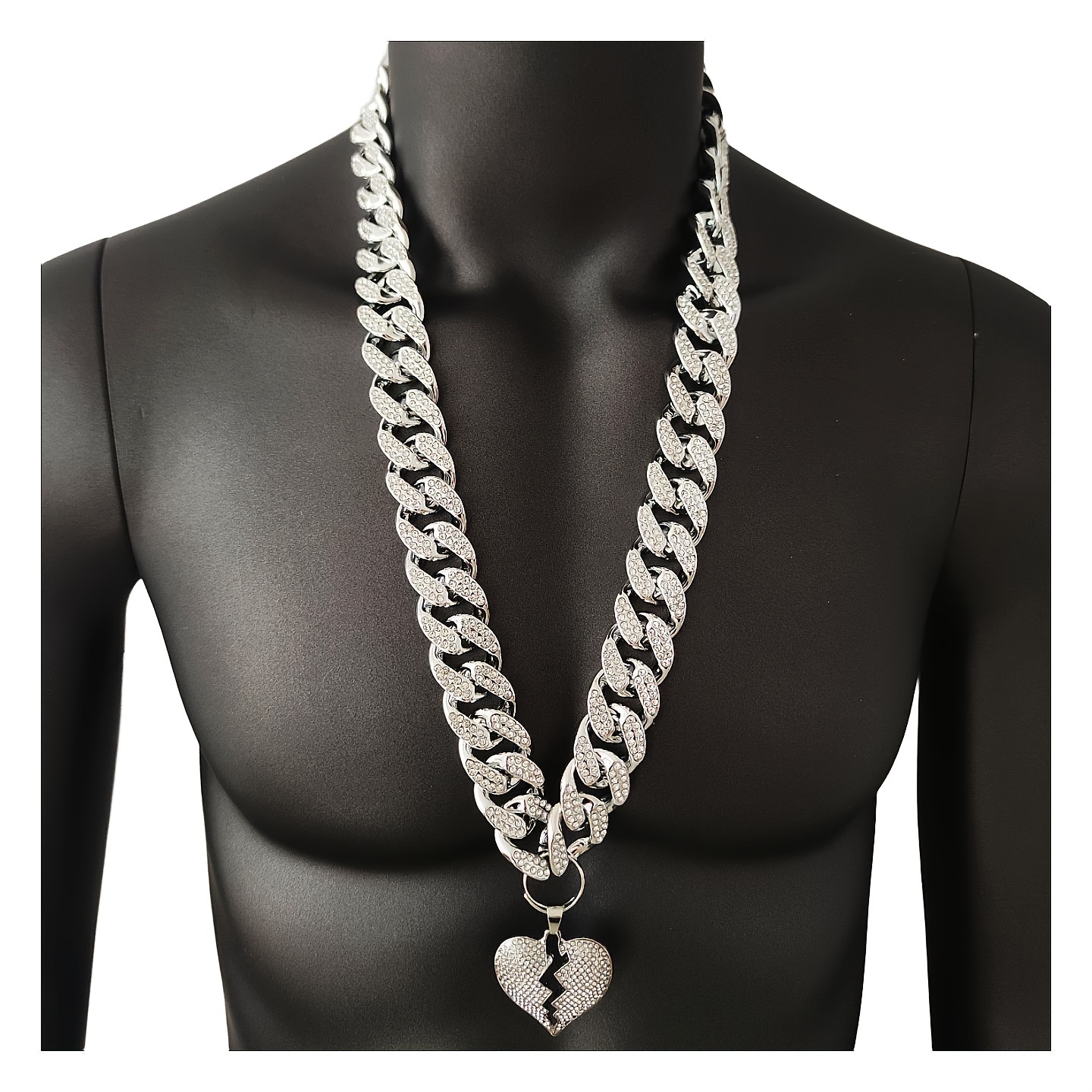 Heart Shape Rhinestones Pendant Cuban Necklace Men - Temu United Kingdom