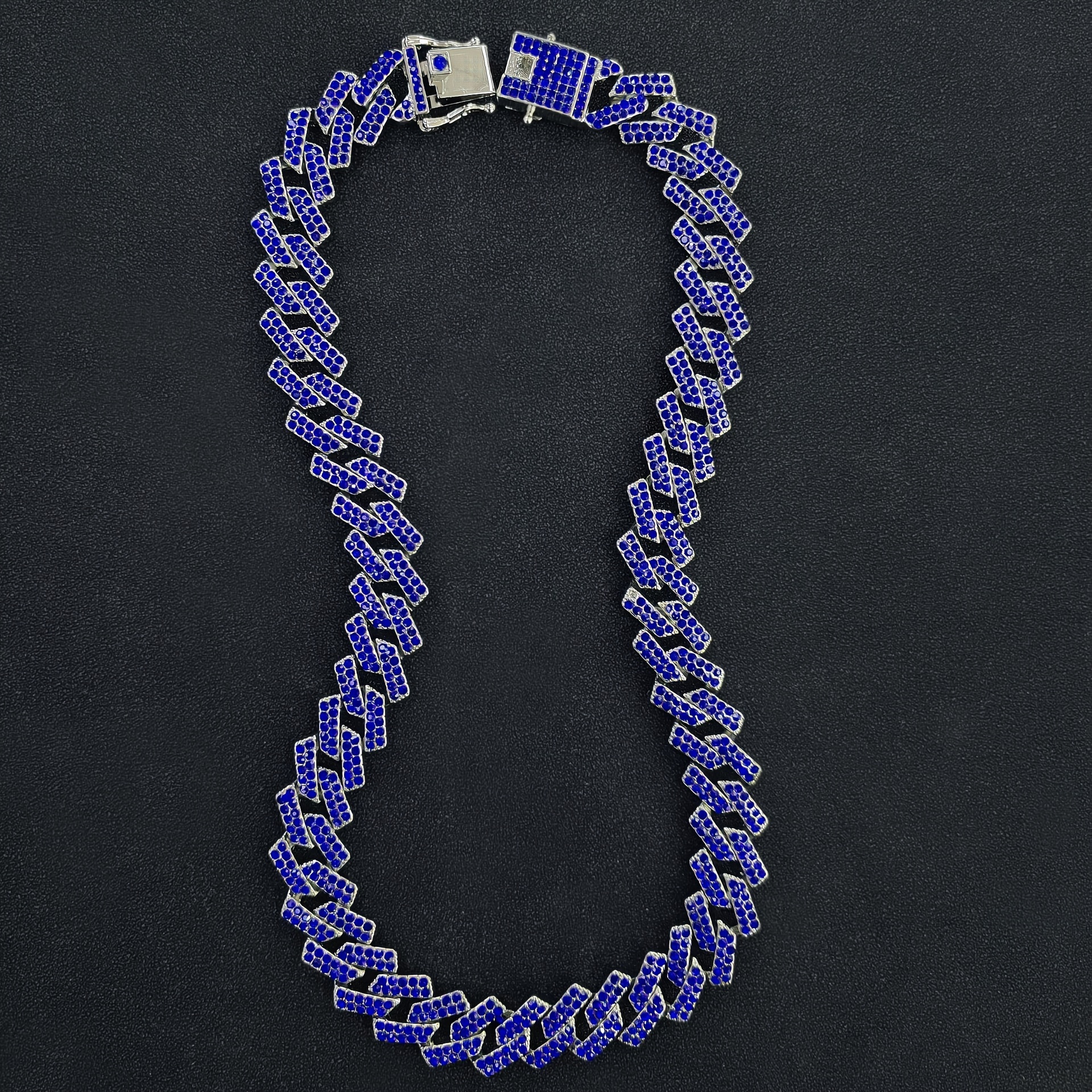 Hip hop Blue Rhinestone Decor Cuban Chain Men's Women's - Temu United ...