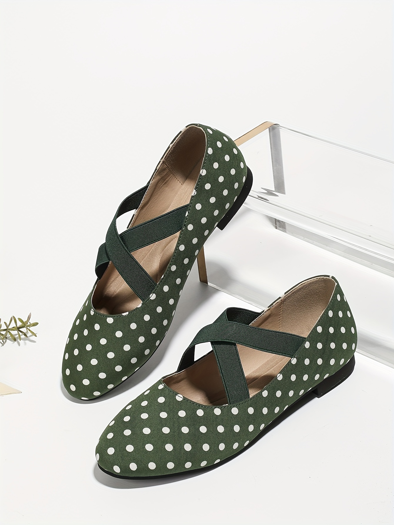 Women's Polka Dot Flat Shoes Comfy Elastic Crisscross Band - Temu