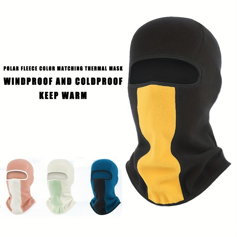 Winter Thermal Fleece Ski Mask Hooded Scarf Hat Color Block - Temu ...