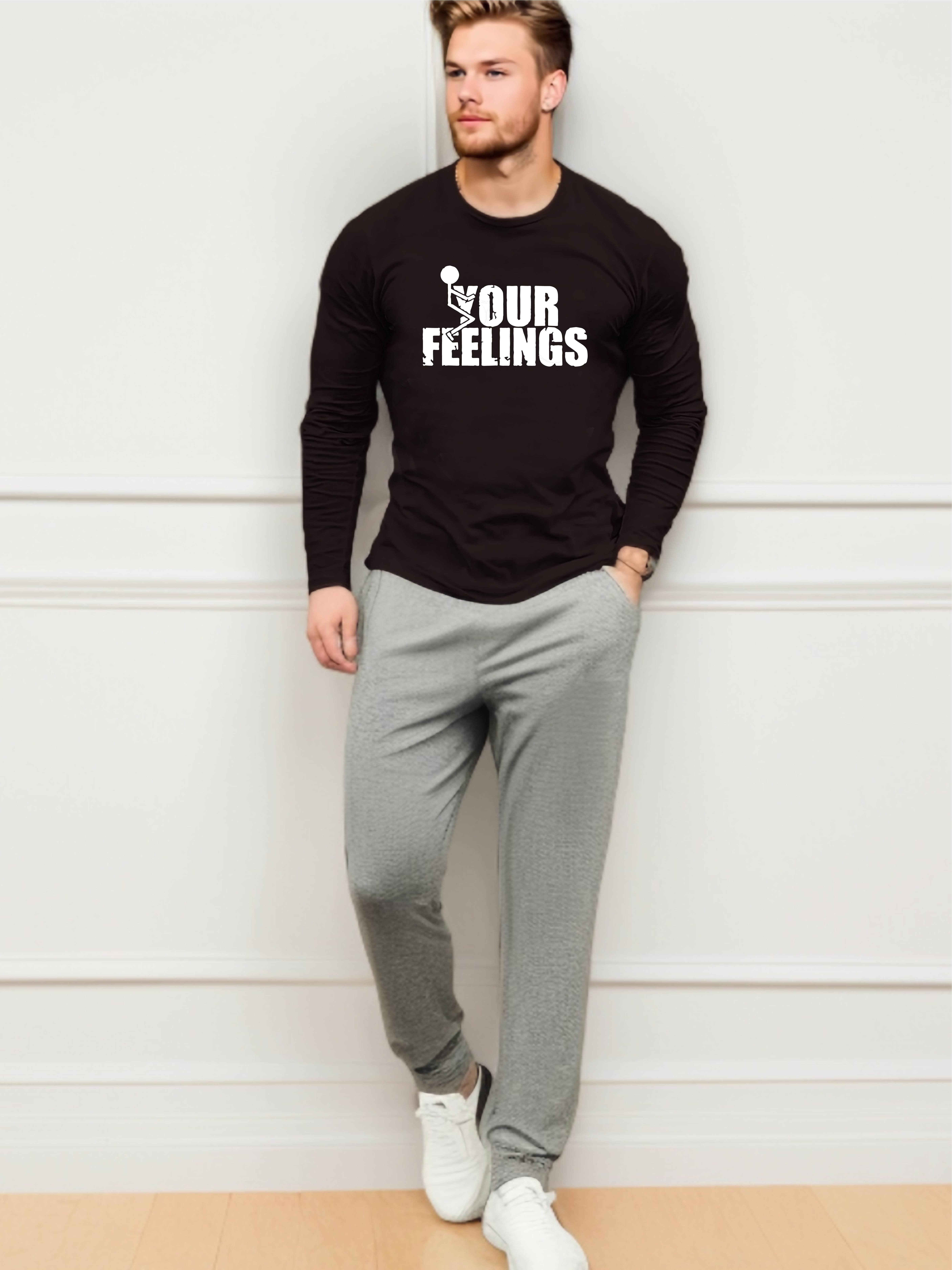 Men's Pajama Set Feelings Pattern Casual Crew Neck Long - Temu Ireland