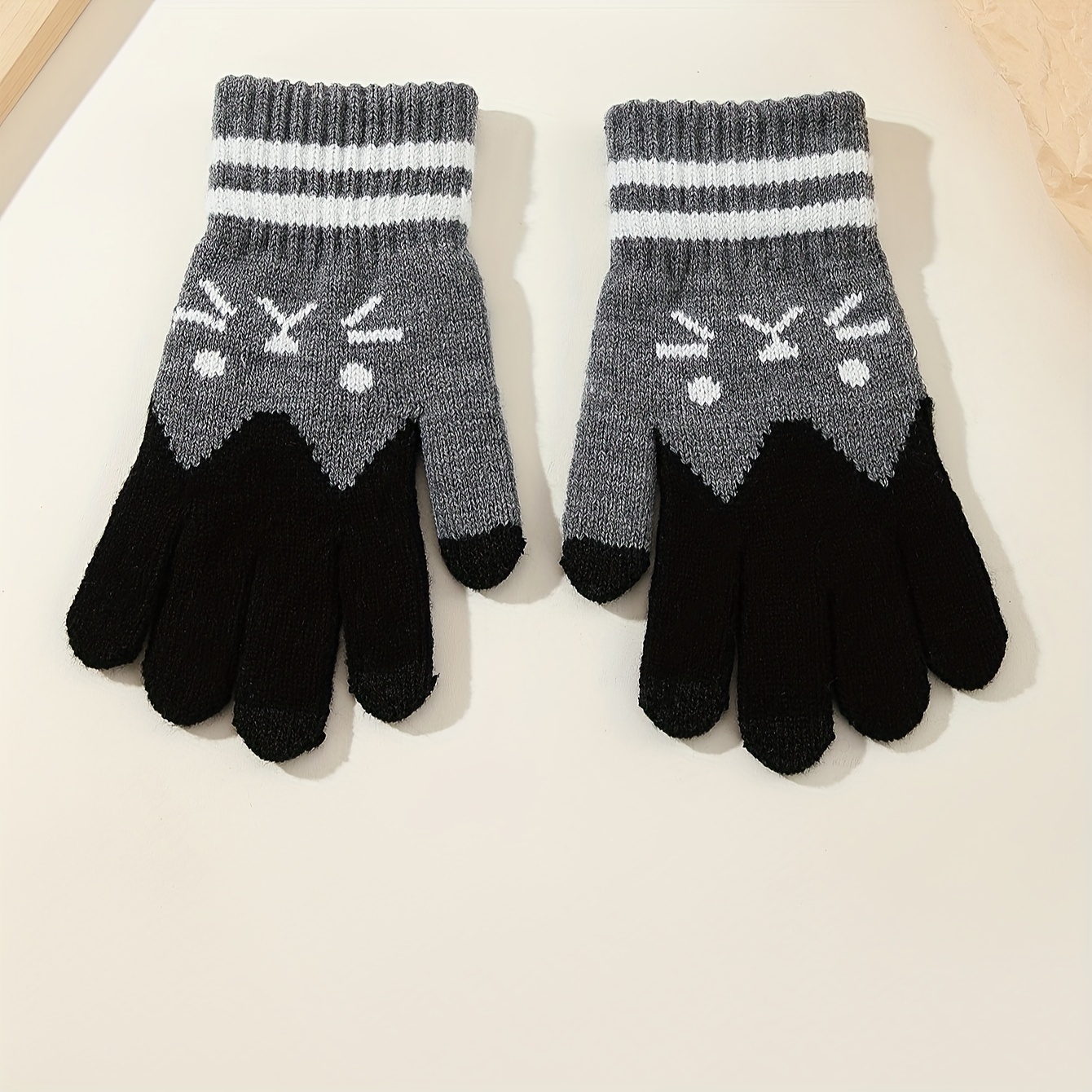 Cute Cat Gloves Short Thick Warm Knit - Temu