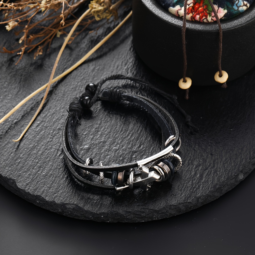 Fashion Hand Jewelry Leather Rope Student Retro Multi layer - Temu ...