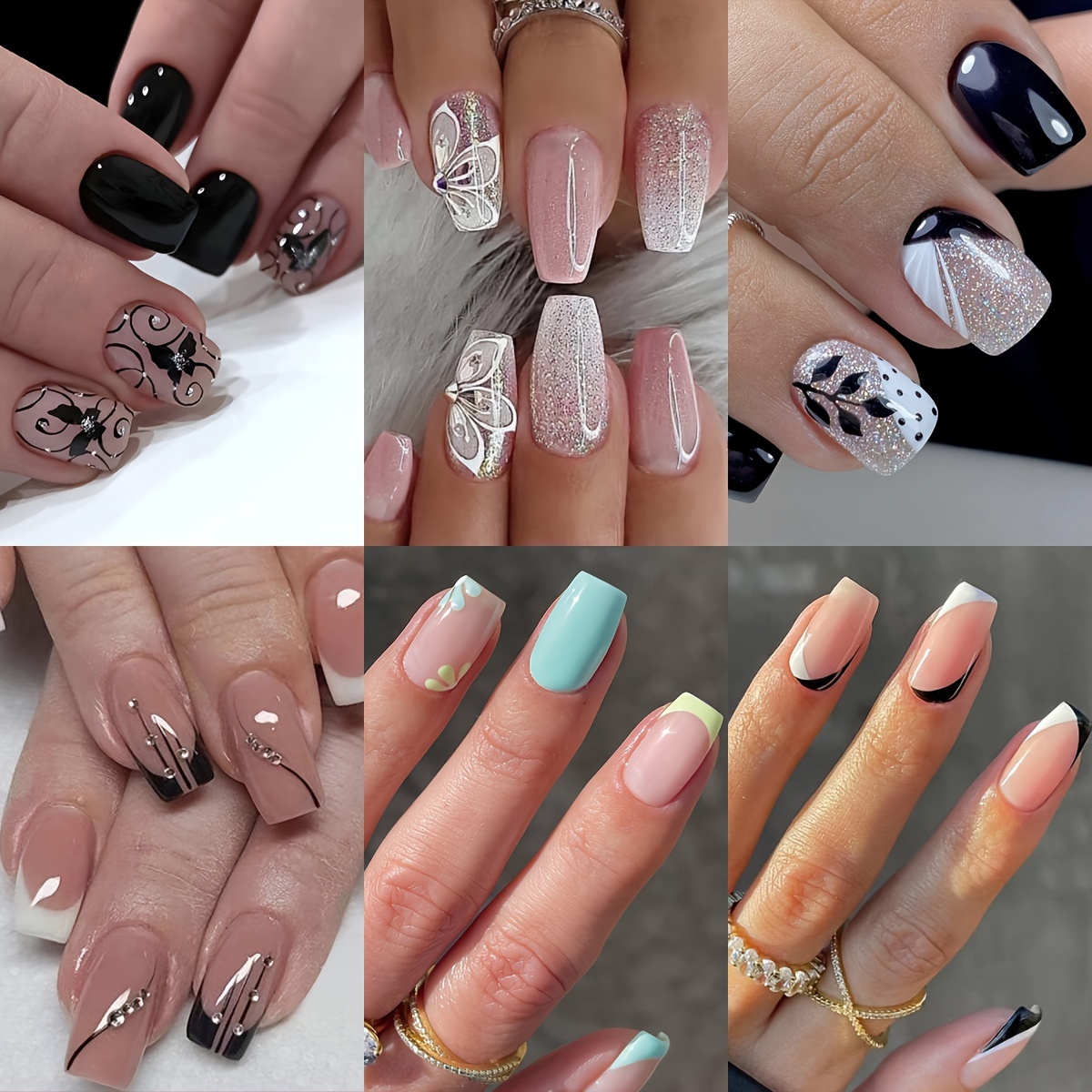 Glossy Short Square Black Butterfly Leaves Design Press - Temu Canada