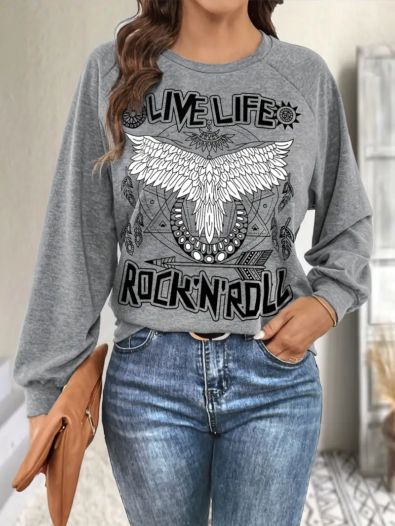 Bird Letter Print Pullover Sweatshirt Casual Long Sleeve Temu Canada