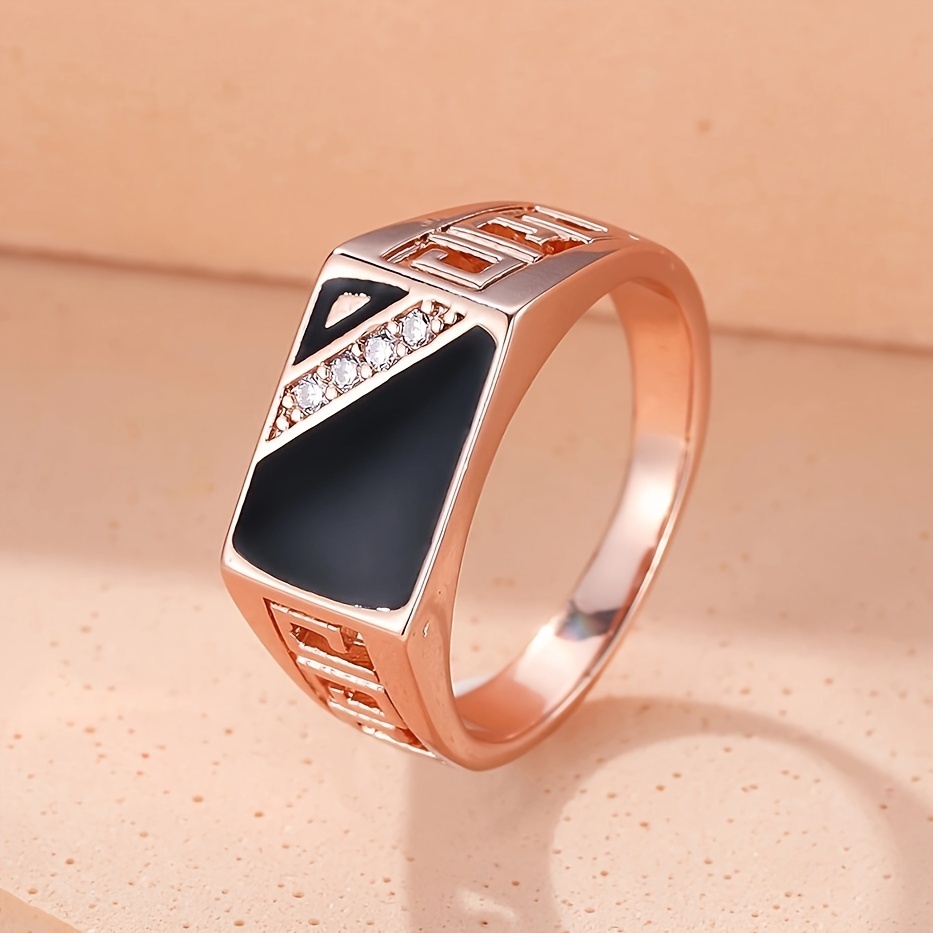 Golden Triangle Enamel Ring Simple Black Ring Inlaid Shiny - Temu ...