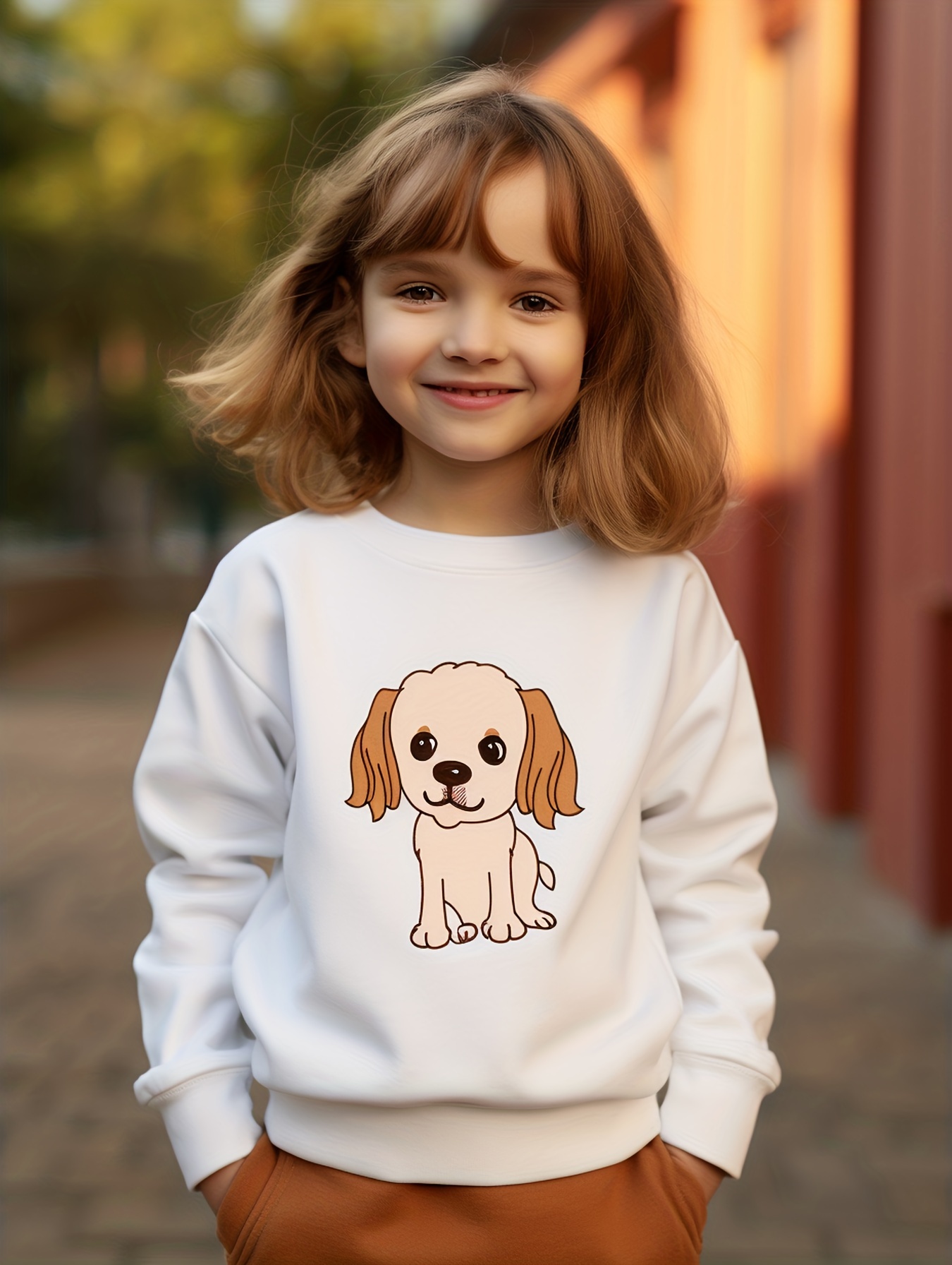 Sweet Cartoon Puppy Print Kids Girls Sweatshirt Cute - Temu New Zealand