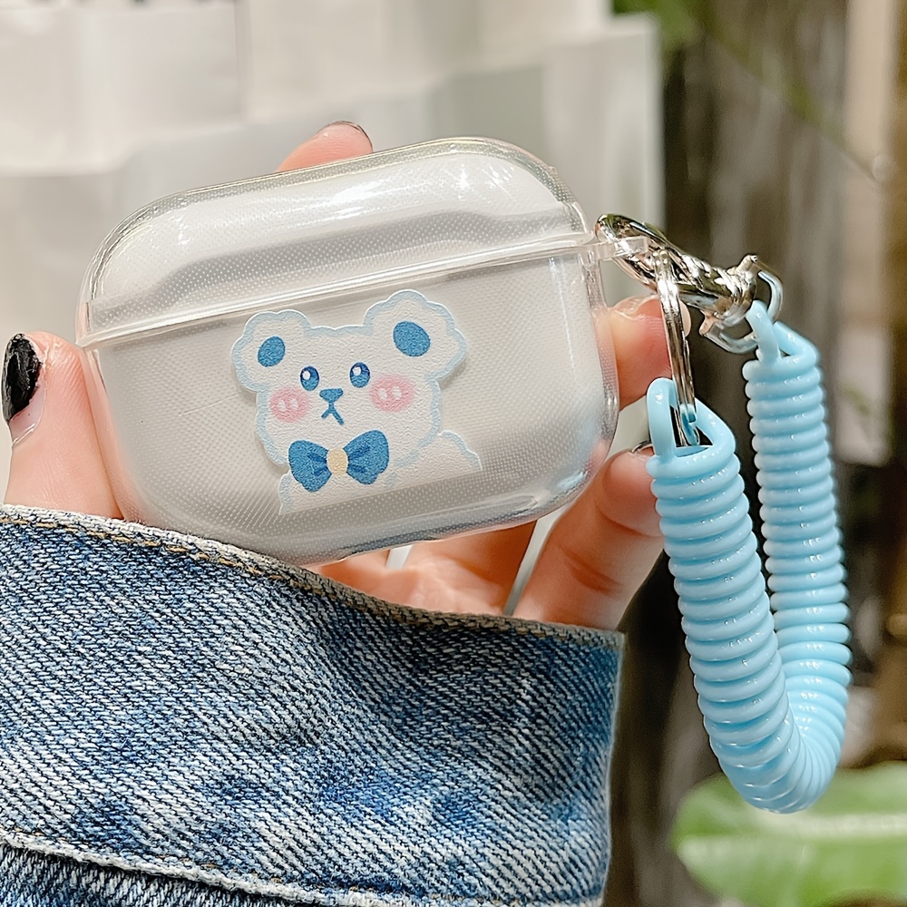 Curly Bear Pattern Transparent Headset Case Wireless - Temu Ireland