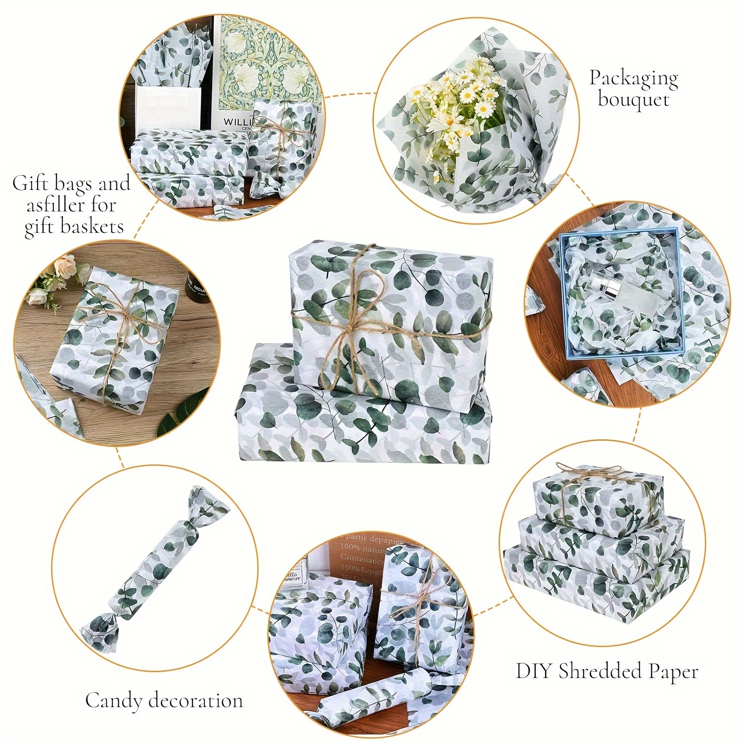 10 Sheets Eucalyptus Tissue Paper Greenery Botanical Gift Wrapping ...