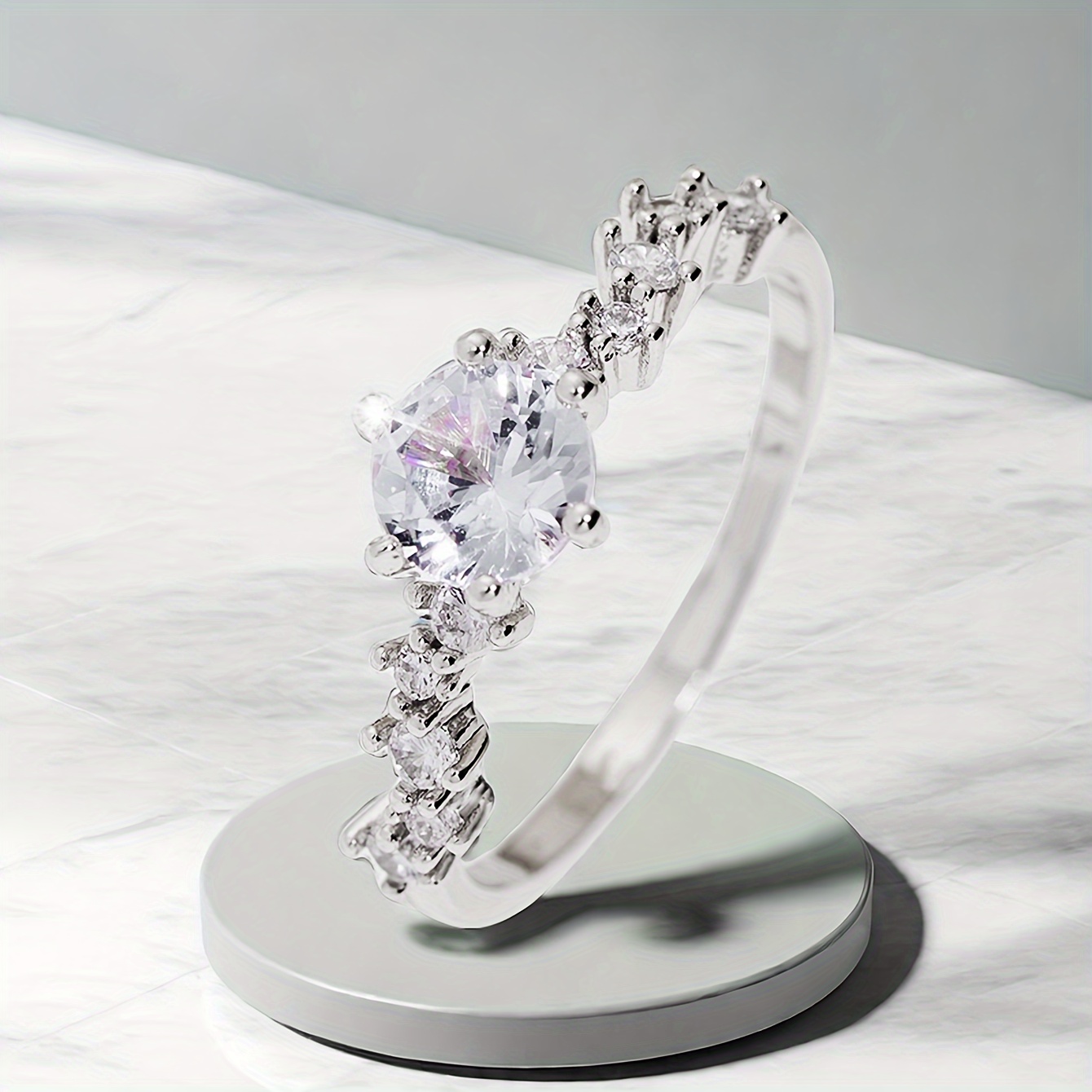 Dazzling White Round Zircon Ring Luxury Exquisite Copper - Temu United ...